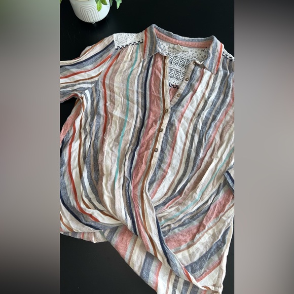 Vintage America | Tops | Vintage America Striped Knot Front Button Up ...